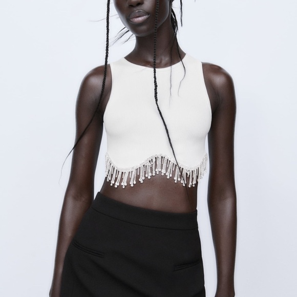 Tops | Zara Crop Top Rhinestone | Poshmark